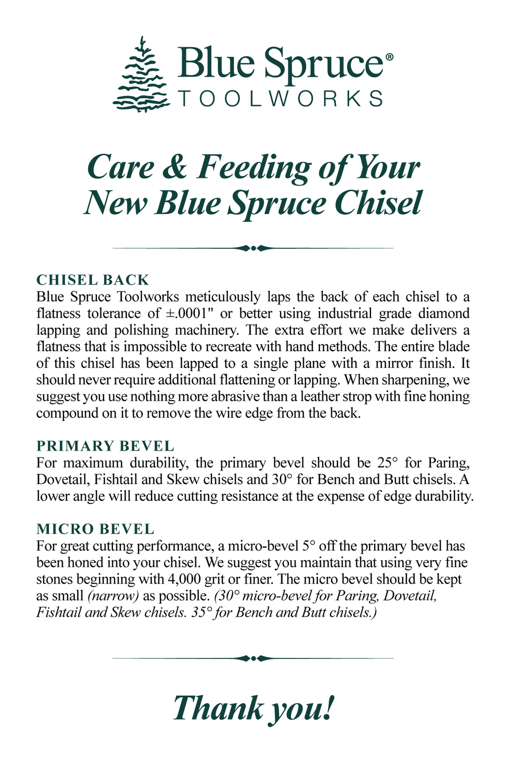 Dovetail Chisels | Blue Spruce Toolworks